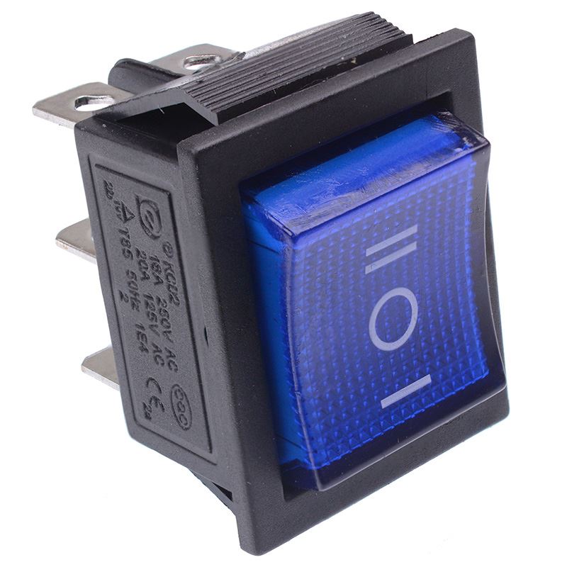 Blue On-Off-On illuminated Rectangle Rocker Switch DPDT 230V — Switch ...